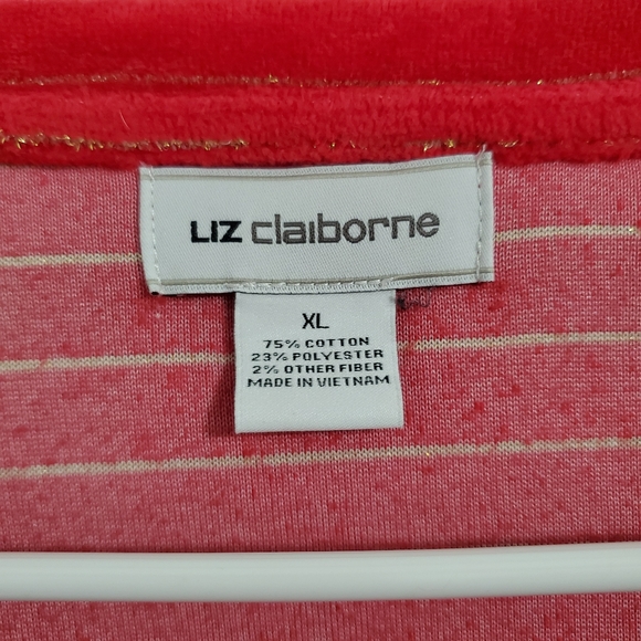 Liz Claiborne | Sweaters | Liz Claiborne Red Gold Striped Velour ...